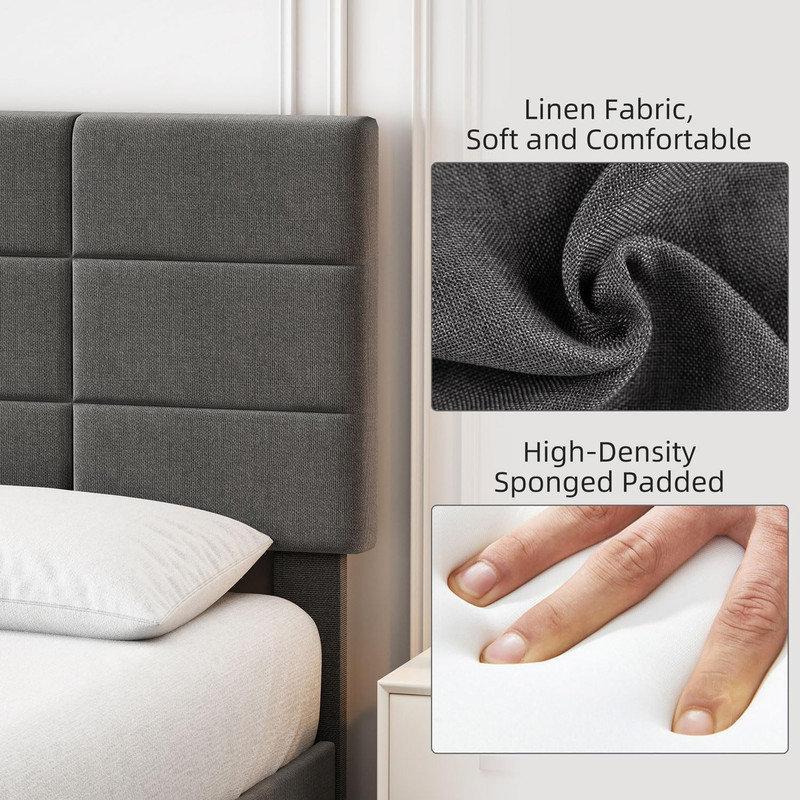 Ebern Designs Nassau Platform Bed Frame with Fabric Upholstered Headboard and Wooden Slats ...